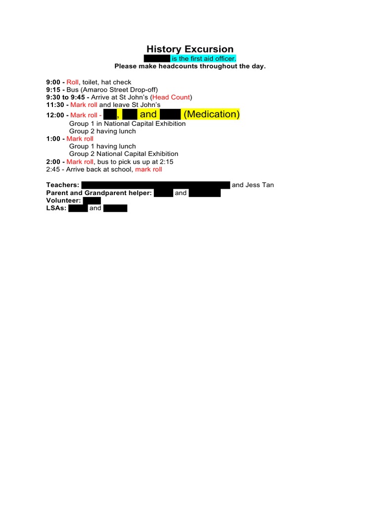 History Excursion Run Sheet | PDF | Art