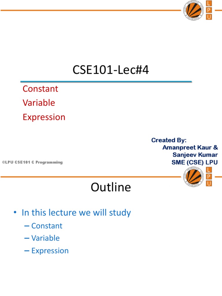 CSE101 Lec#4 | PDF | Variable (Computer Science) | C (Programming Language)