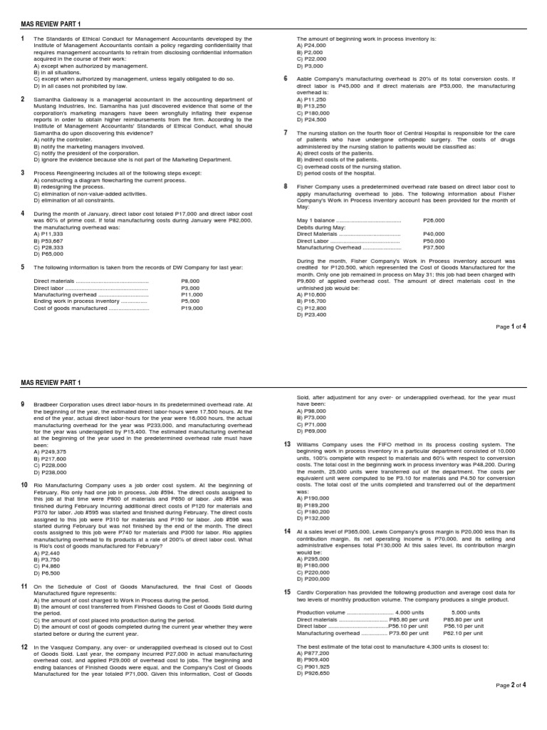 Mas Review | PDF | Cost Of Goods Sold | Corporate Jargon