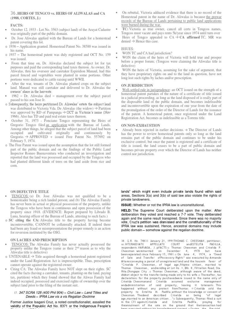 Heirs of Tengco vs. Heirs of Aliwalas Case Summary | PDF | Equity (Law) | Deed