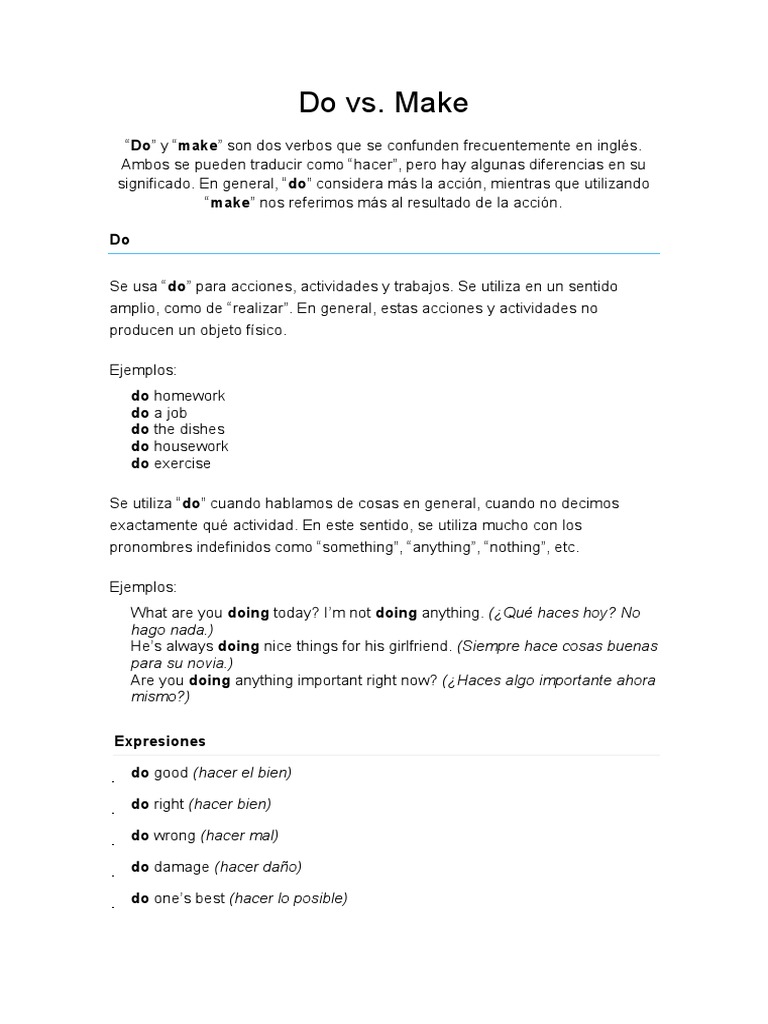 Diferencias entre Do y Make | PDF | Artes del Lenguaje y Comunicación