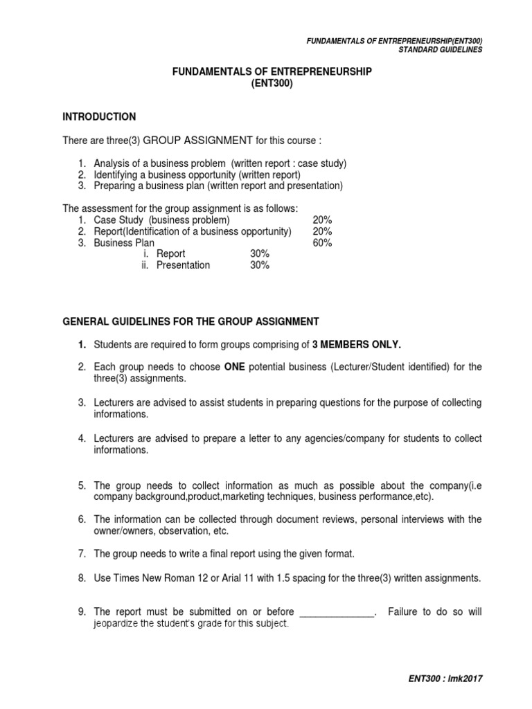 Ent300 Guidelines Sept2017 (Latest) | PDF | Business Plan ...
