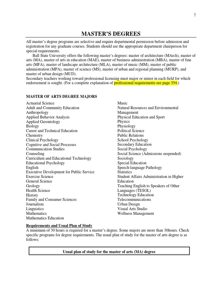Master'S Degrees: Master of Arts Degree Majors | PDF | Graduate School ...