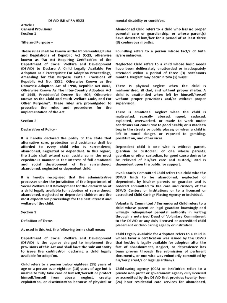 Cdclaa Irr | PDF | Legal Guardian | Adoption