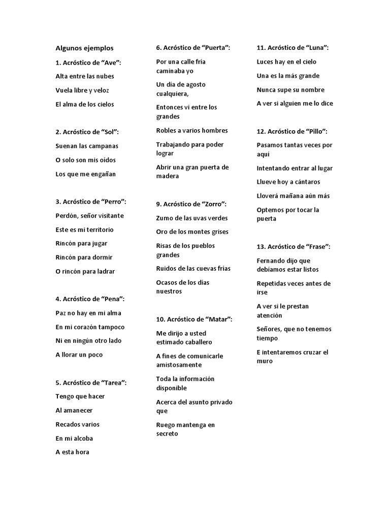 10 Acrósticos Creativos para Niños | PDF | Ocio