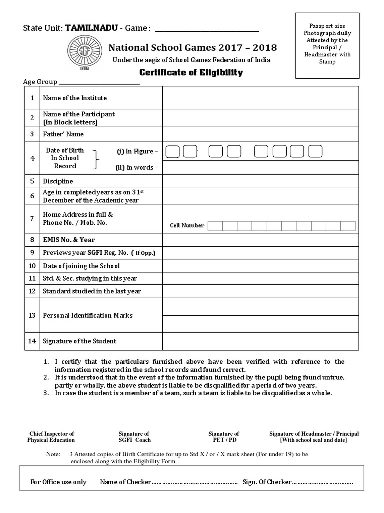 Sgfi Eligibility Form(2) | Government Information | Document