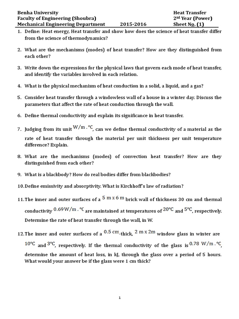 1 Sheet Fundamentals of Heat Transfer | PDF | Heat Transfer | Heat