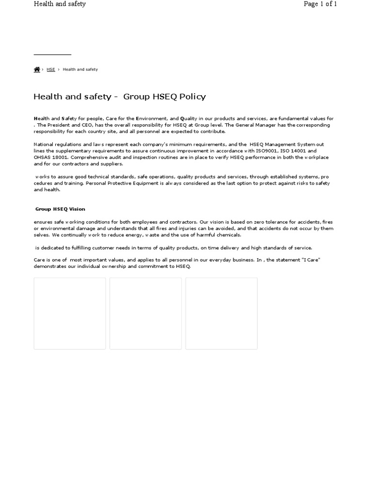 HSEQ Standards and Responsibilities | PDF | Business | Wellness