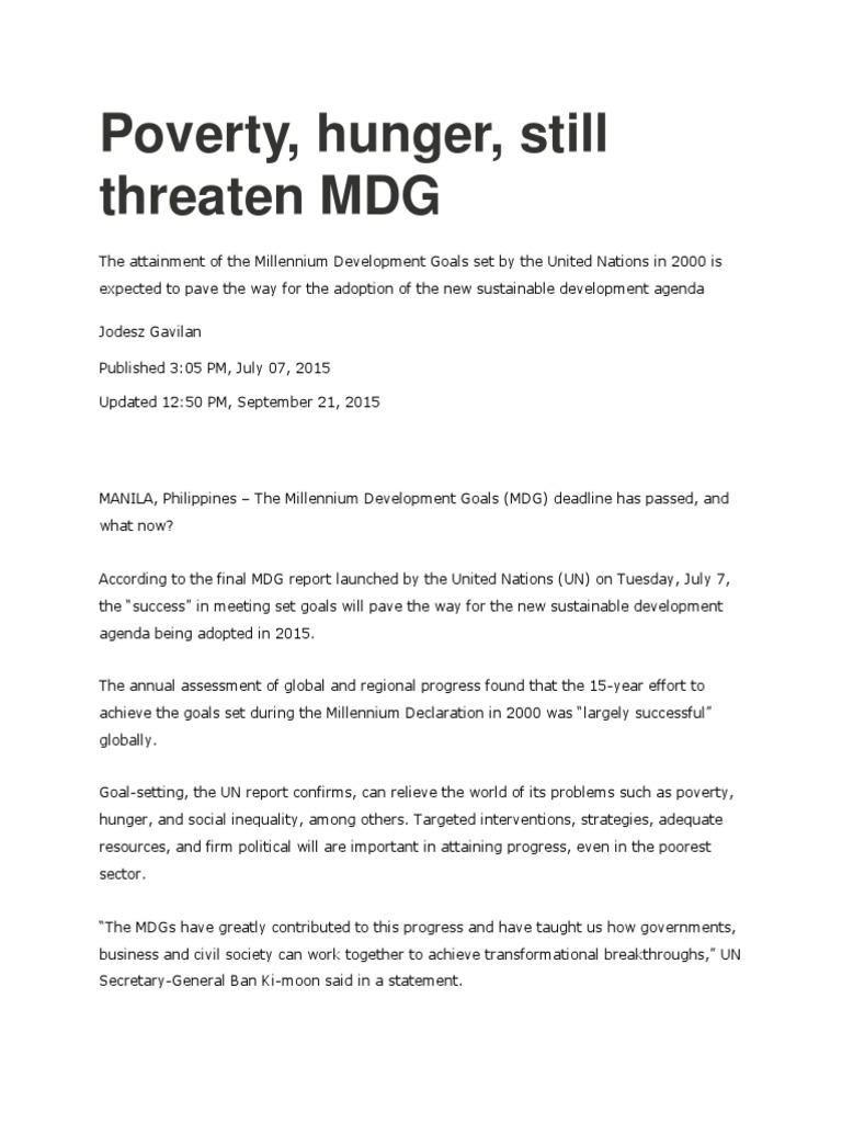 Poverty, Hunger, Still Threaten MDG | PDF | Millennium Development ...