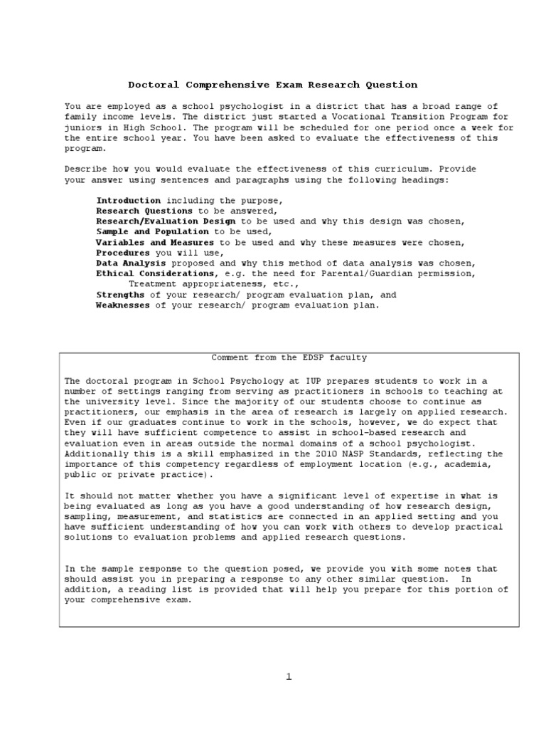 Research Exam Sample Question | School Psychology | Program Evaluation