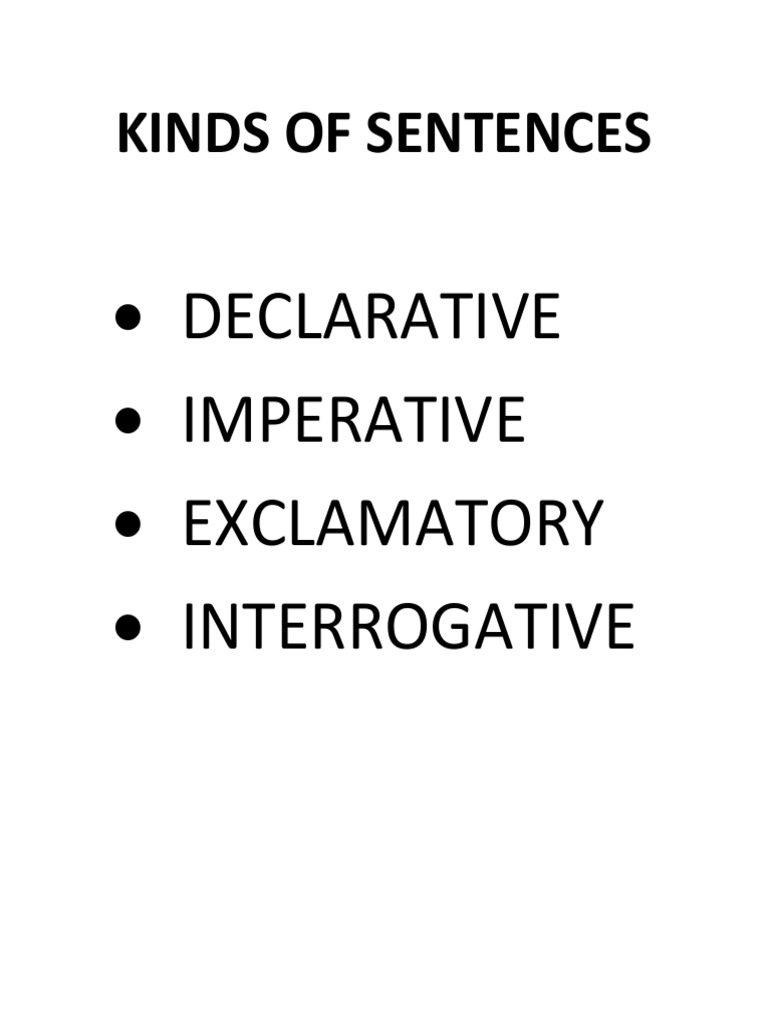 Kinds of Sentences: Declarative Imperative Exclamatory Interrogative ...