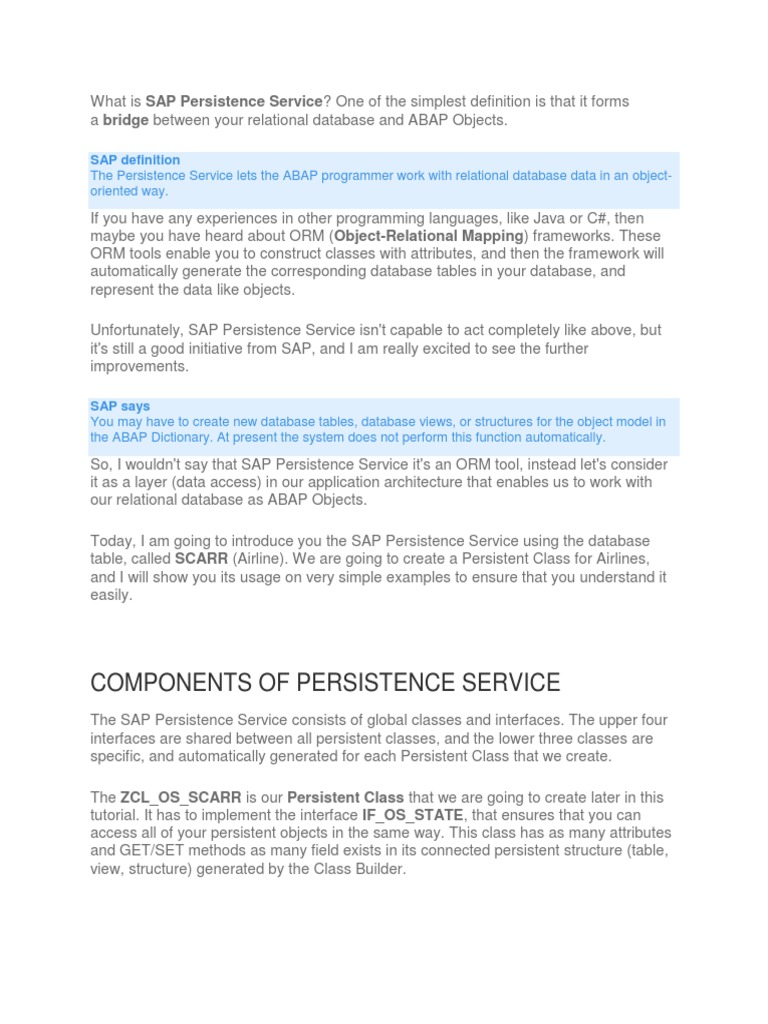 Components of Persistence Service: SAP Definition | PDF | Object ...