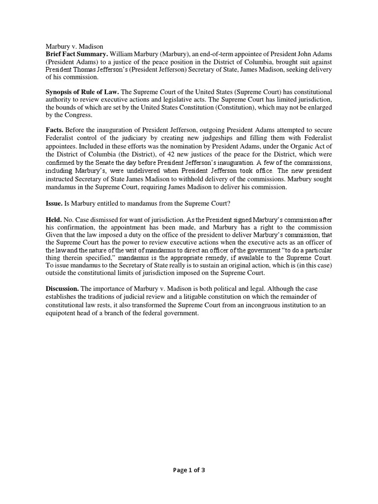 Marbury Vs Madison | PDF | Marbury V. Madison | Supreme Court Of The ...