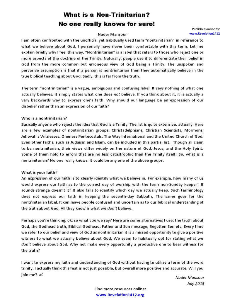 What_is_a_non-trinitarian_Nader_Mansour.pdf | Nontrinitarianism | Trinity