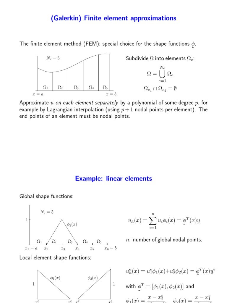(Galerkin) Finite Element Approximations: e N e 1 e e e | PDF | Finite ...