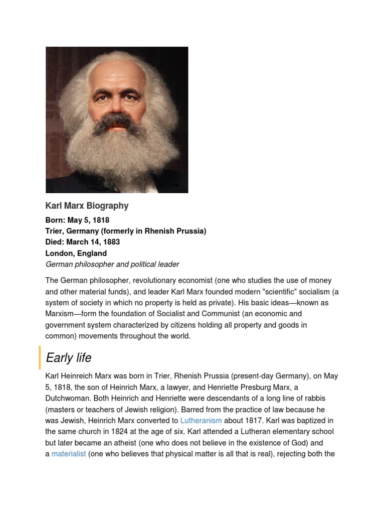 Early Life: Karl Marx Biography | PDF | Karl Marx | Communism