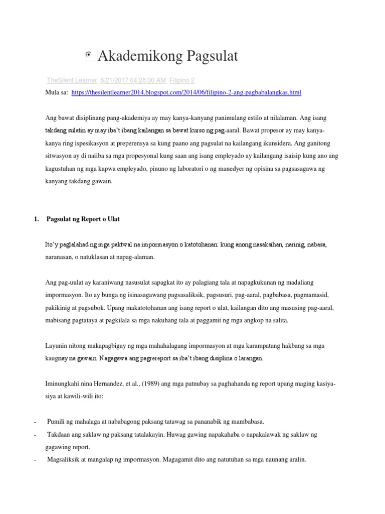 Akademikong Pagsulat | PDF