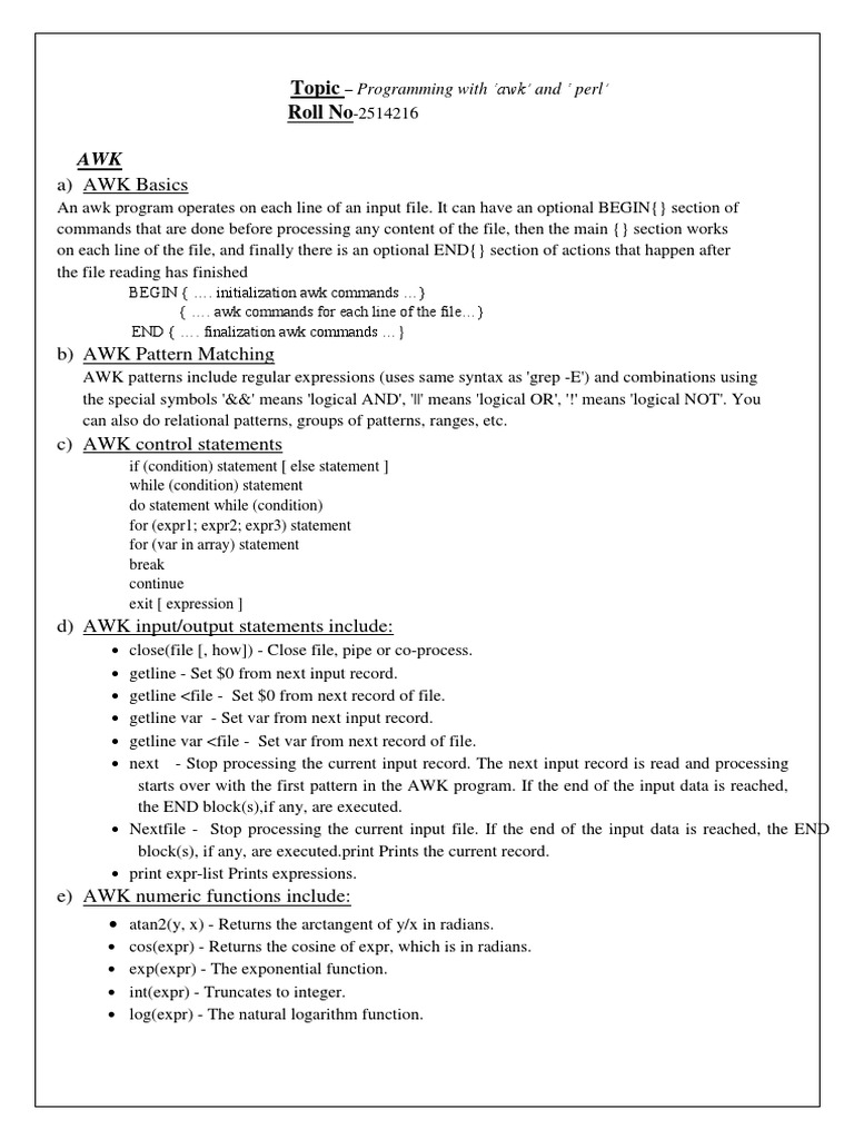 Programming With Awk and Perl | PDF | Trigonometric Functions | Computer Programming