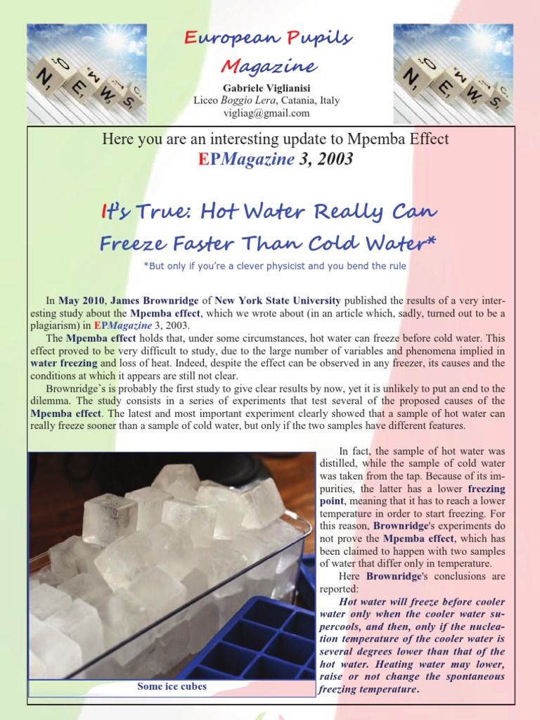 Mpemba Effect: Hot Water Freezing Insights | PDF | Experiment | Physics