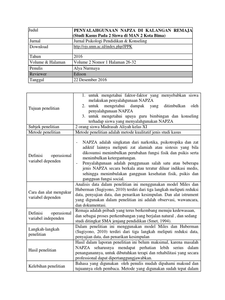 Review Jurnal Penyalahgunaan NAPZA Asli | PDF