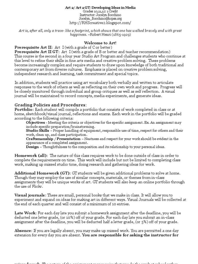 Art 2 Syllabus RH | PDF | Career & Growth