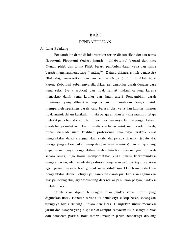 Laporan Flebotomi (Pengambilan Darah Vena) | PDF Laporan Flebotomi (Pengambilan Darah Vena) | PDF