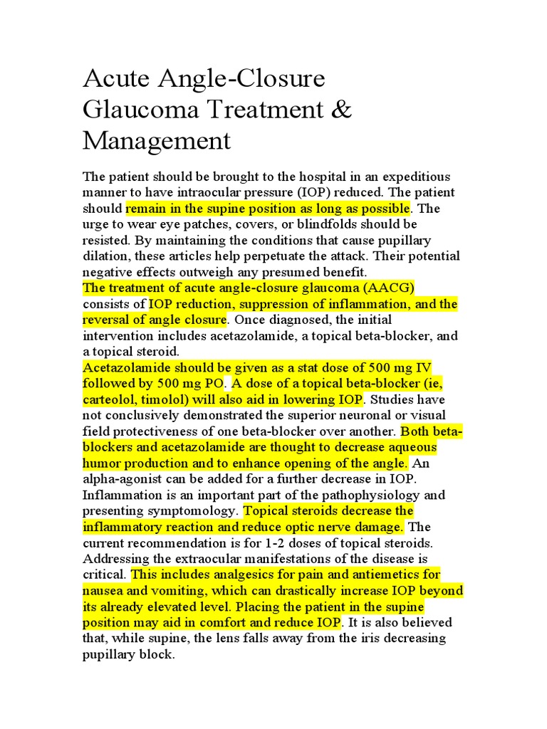 Acute Angle-Closure Glaucoma Treatment & Management | PDF | Glaucoma ...