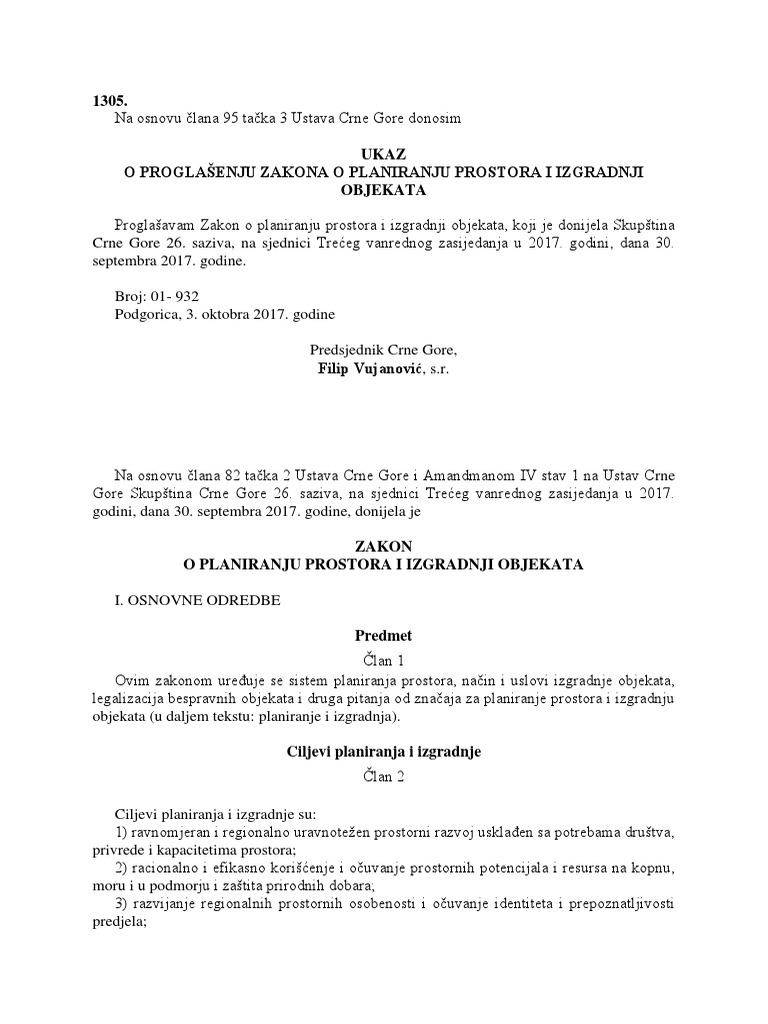 Zakon o Planiranju Prostora I Izgradnji Objekata | PDF