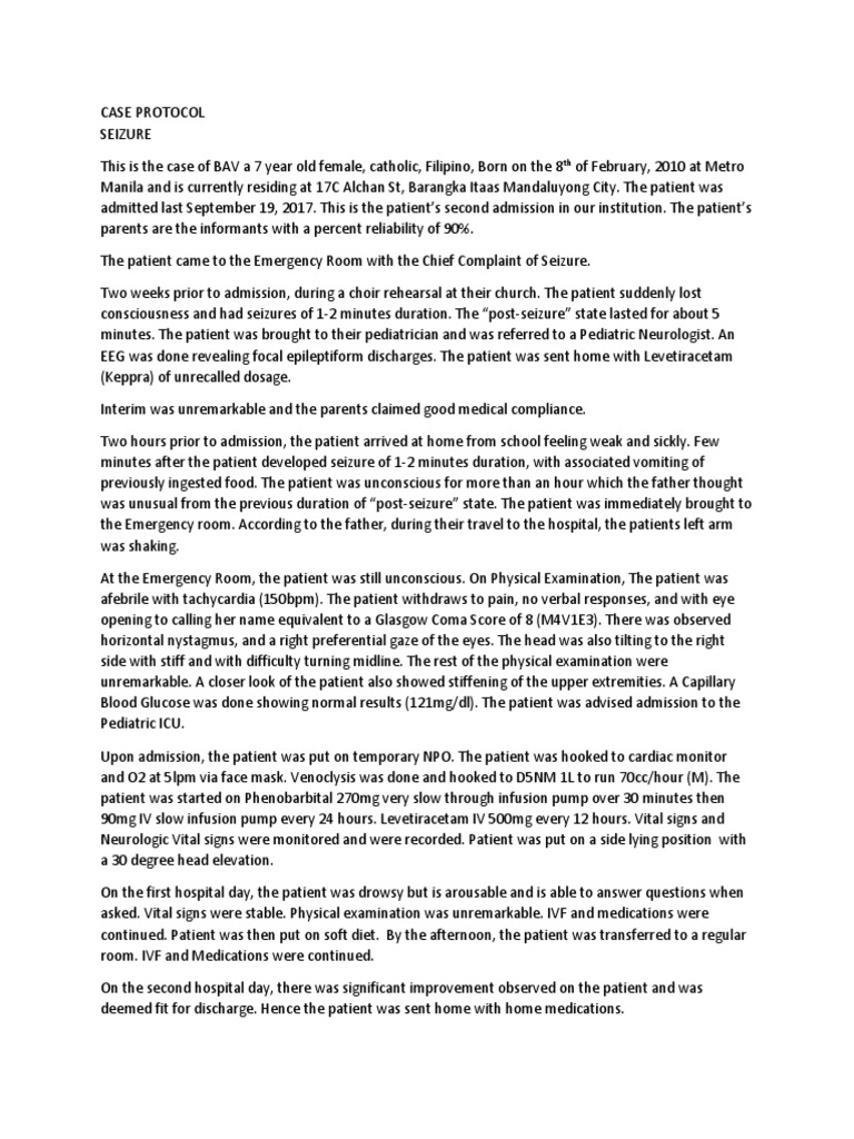 SEIZURE CASE PROTOCOL | PDF | Emergency Department | Patient