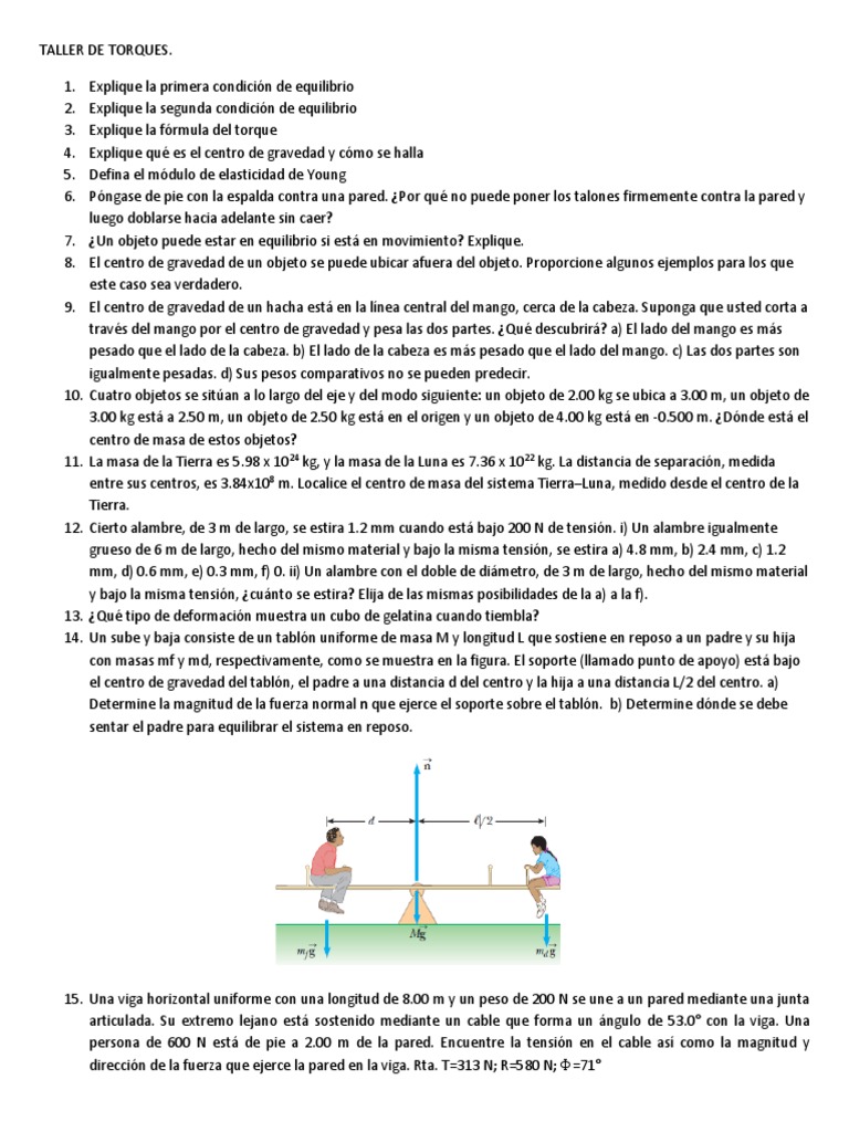 Taller de Torques | PDF | Masa | Gravedad
