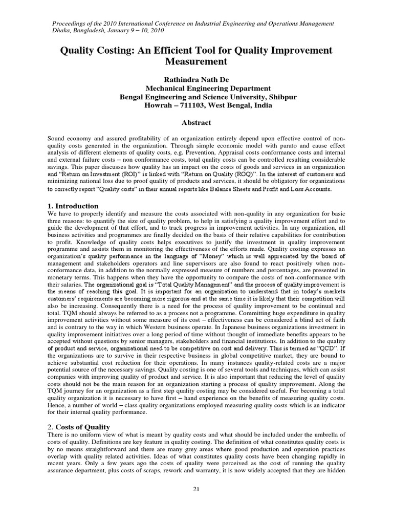 18-Quality Costing An Effecient Measurement For Improvement | PDF ...