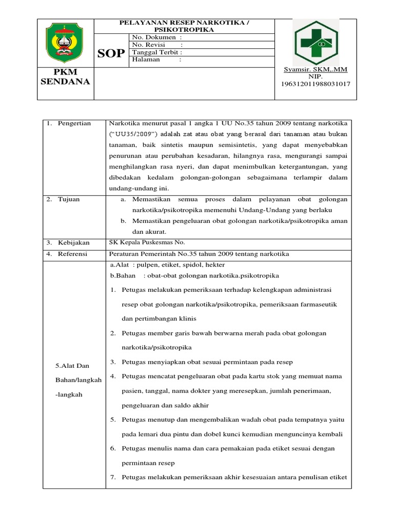 SOP Pelayanan Resep Narkotika Psikotropika | PDF | Pengembangan Diri