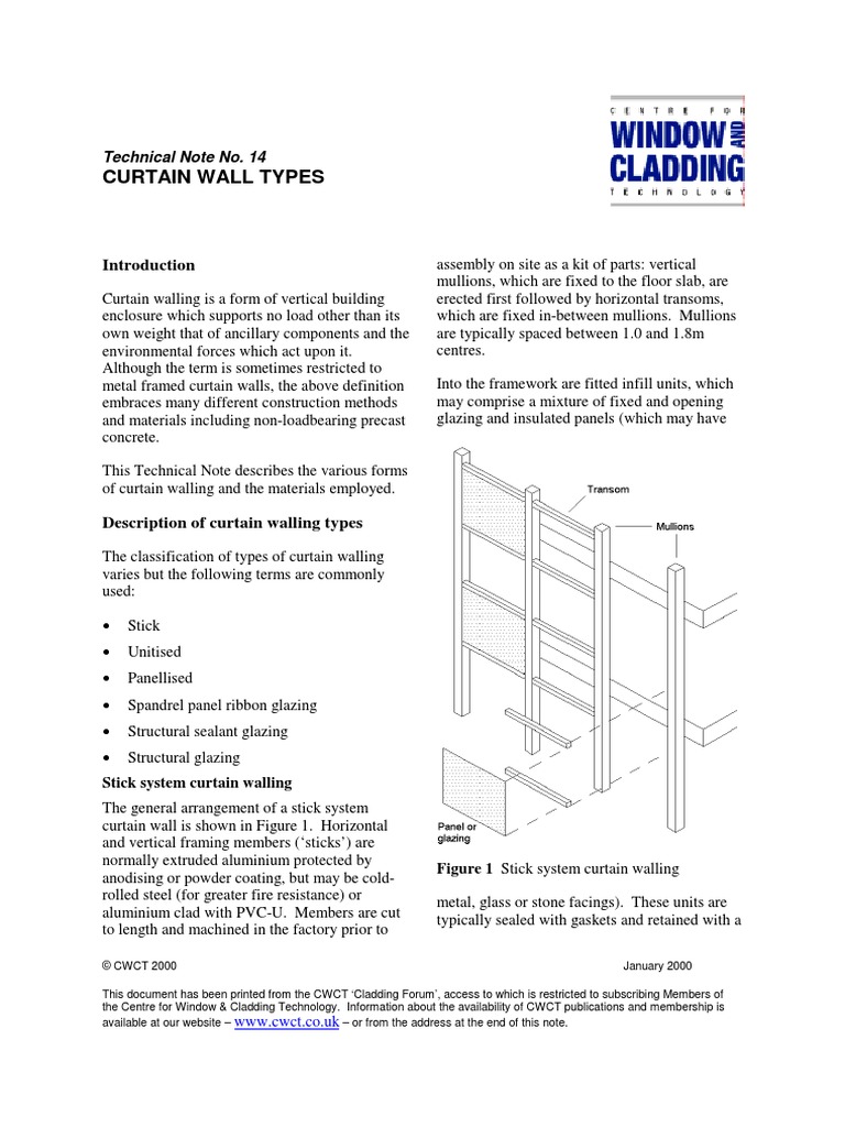 Curtain Wall Types: Technical Note No. 14 | PDF | Wall | Structural ...