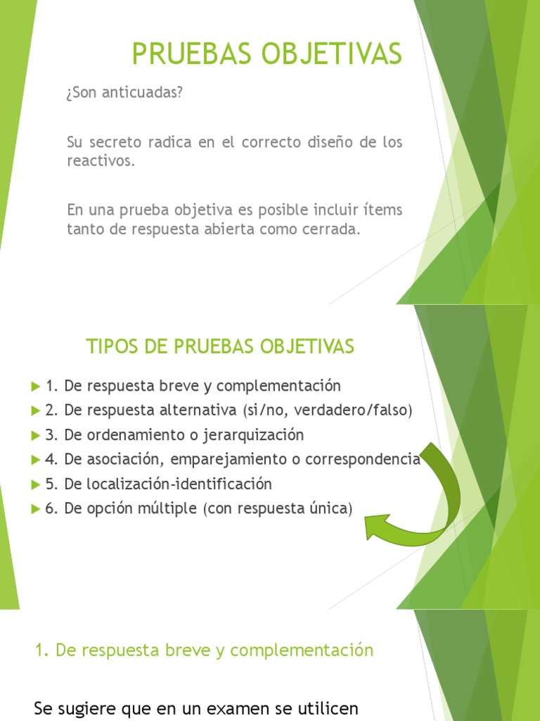 PRUEBAS OBJETIVAS EVALUACION | Evaluación | Diseño