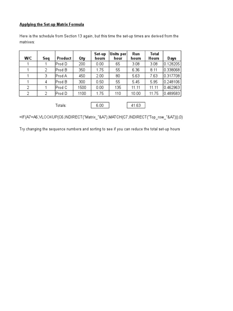 Applying The Set-Up Matrix Formula | PDF