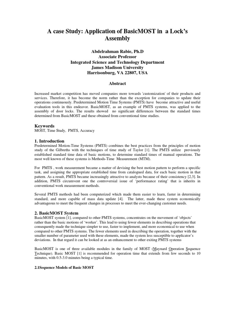 BasicMOST Application in Lock Assembly | PDF | Time | Accuracy And ...
