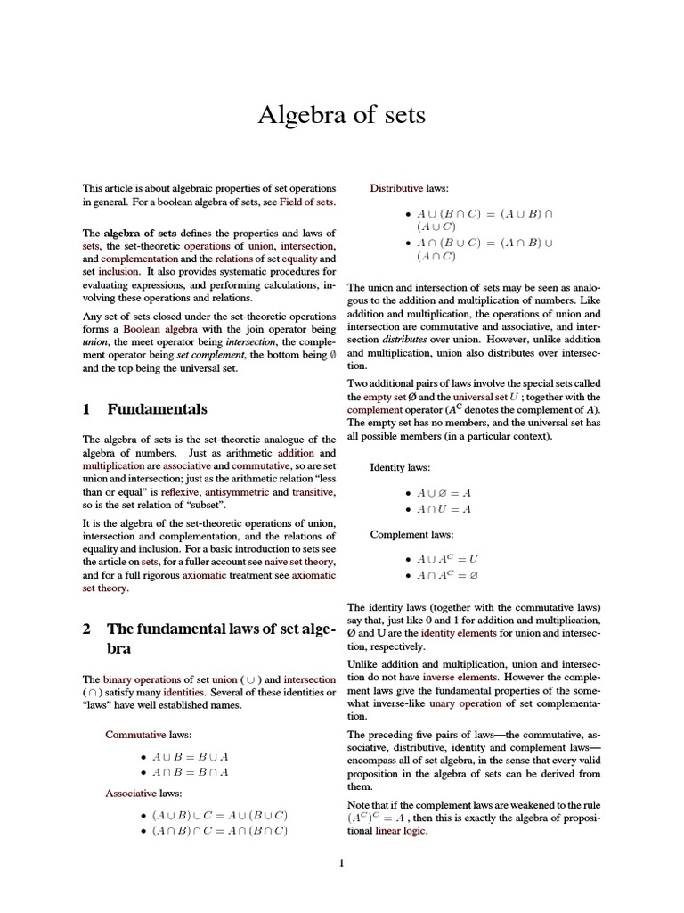 Algebra of Sets | PDF | Mathematical Logic | Mathematical Concepts
