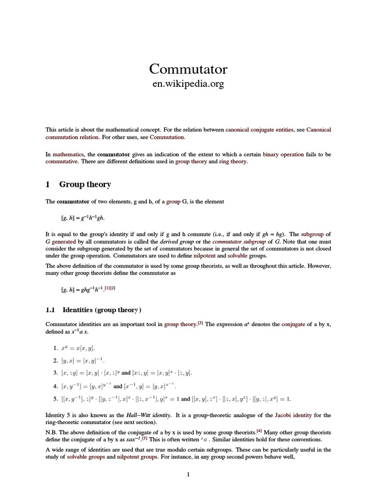 Commutator | PDF | Algebraic Structures | Mathematical Objects