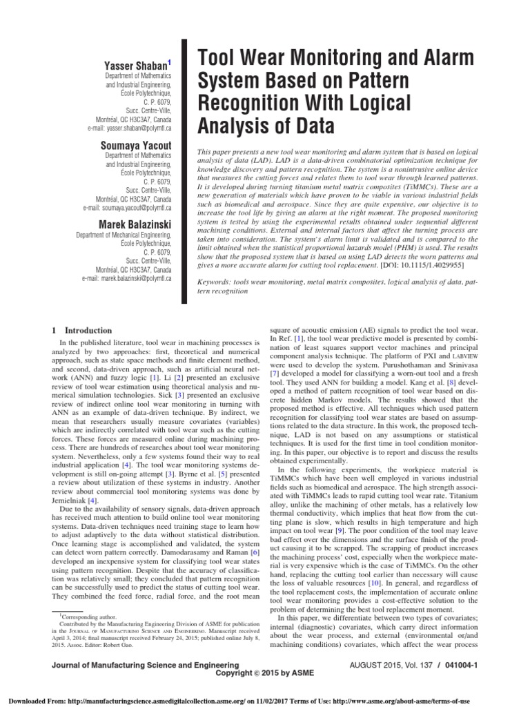 Tool Wear Monitoring and Alarm | PDF | Machining | Wear