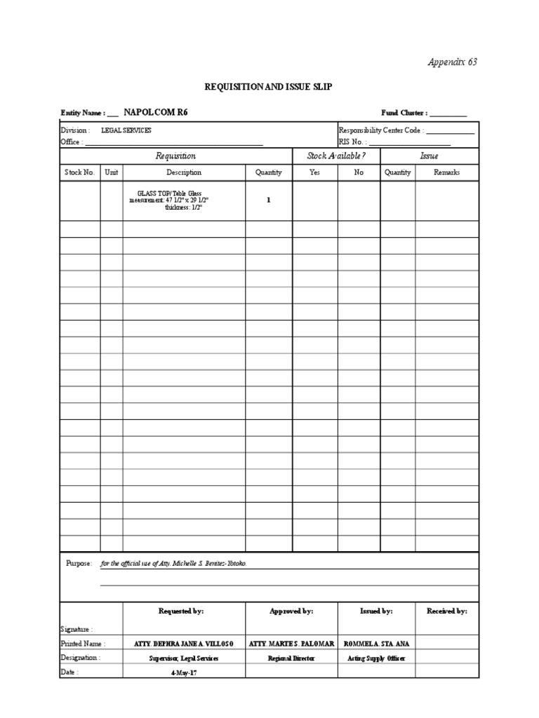 Requisition and Issue of Office Supplies for Legal Services Division ...