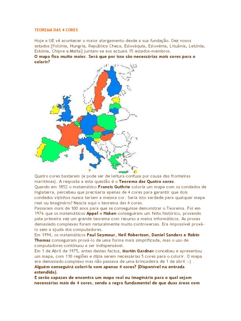Teorema Das 4 Cores | PDF | Teorema | Mapa