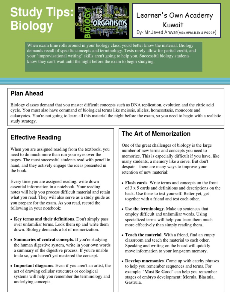 Study Tips Biology | Download Free PDF | Test (Assessment) | Memory