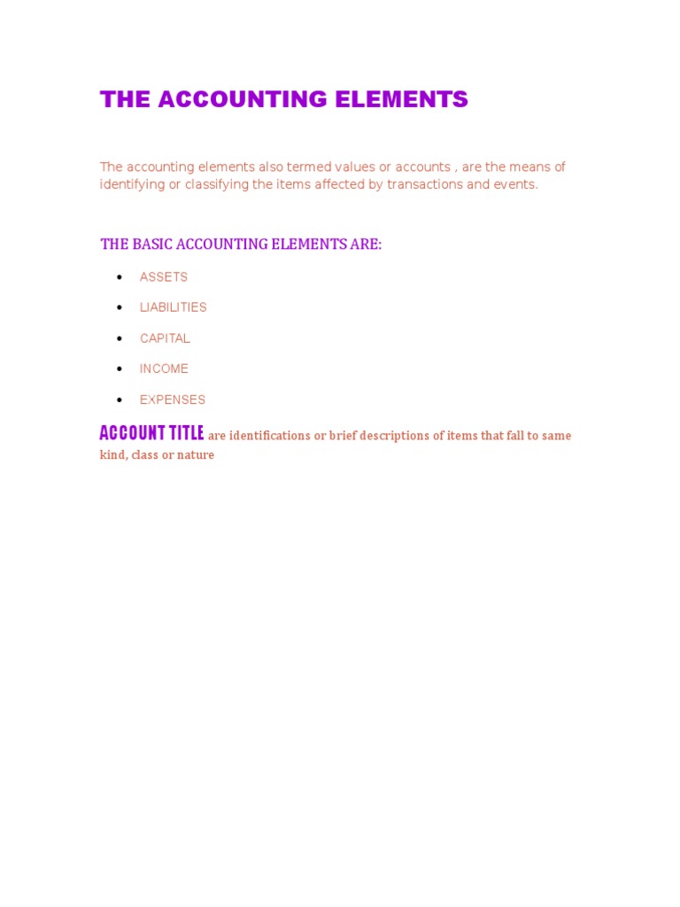 The Accounting Elements: Account Title | PDF