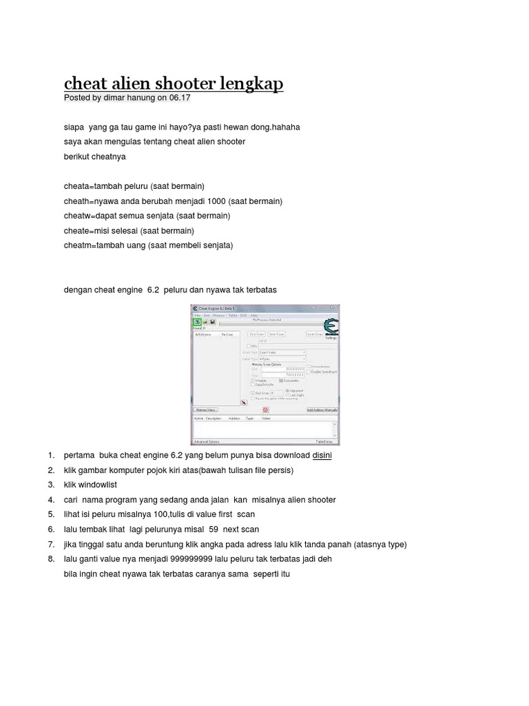 Cheat Alien Shooter Lengkap | PDF
