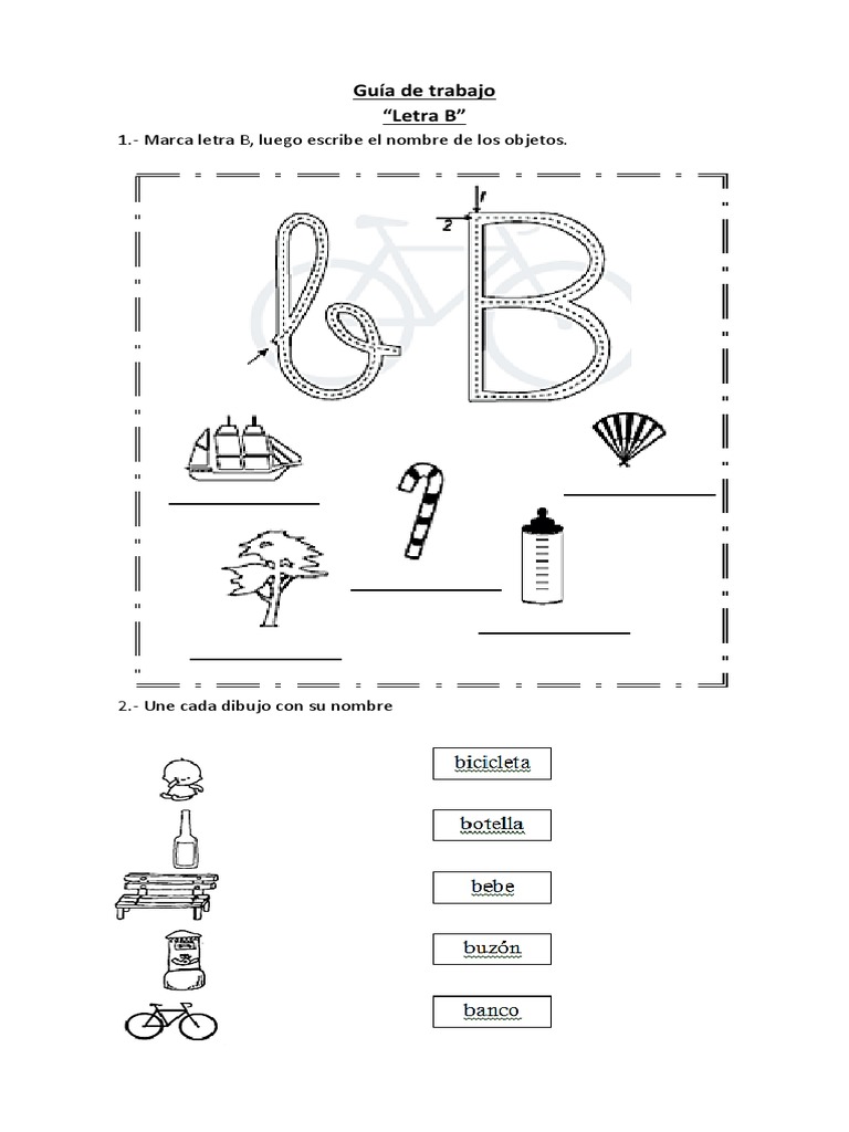 Guía para aprender la letra B y reconocer objetos que comienzan con B a ...