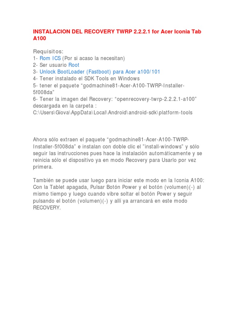 Instalar TWRP Team Win Recovery | PDF | Software del sistema ...