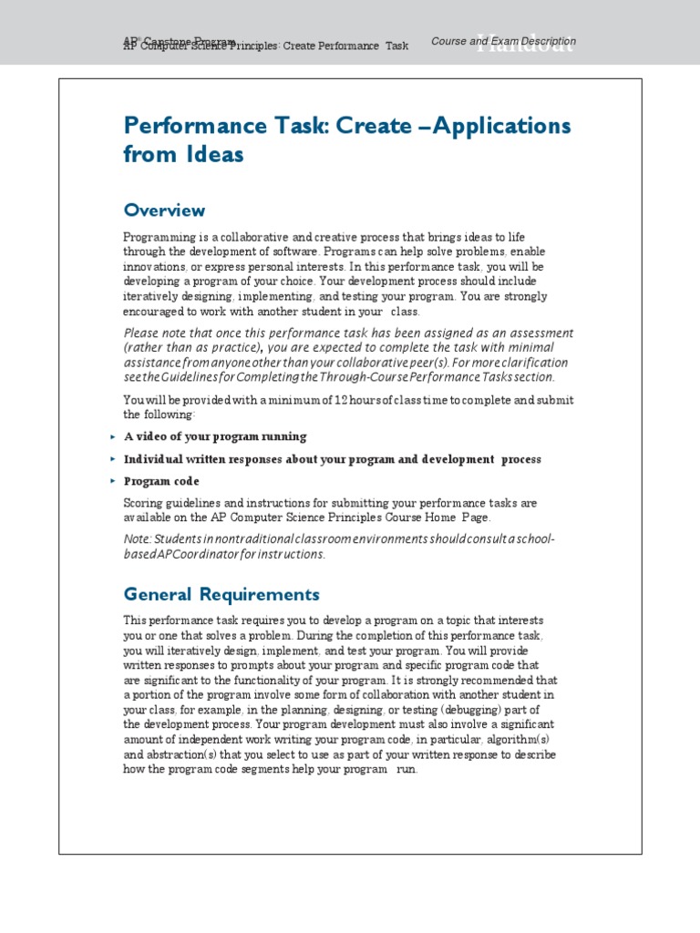 Create Performance Task | PDF | Abstraction (Computer Science) | Algorithms