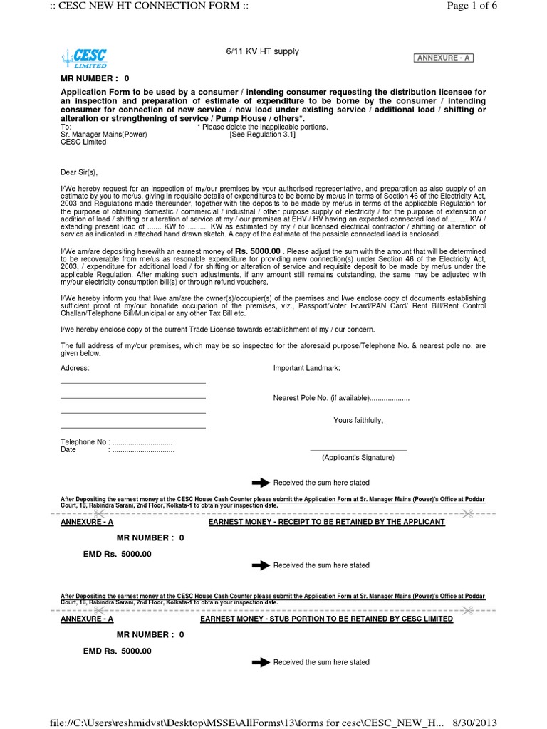 Forms Cesc Forms | PDF | Kolkata | Railway