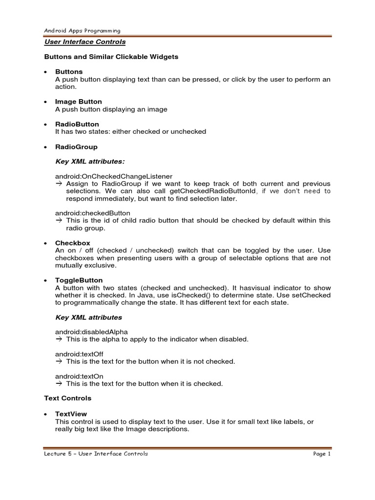 Buttons and Similar Clickable Widgets: User Interface Controls | PDF | Widget (Gui) | Android ...