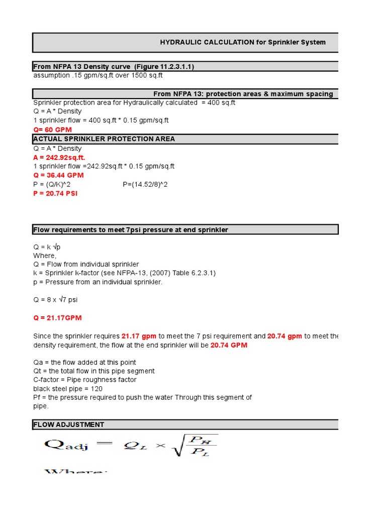 Hydraulic Sprinkler Calculation | PDF | Fire Sprinkler System | Plumbing